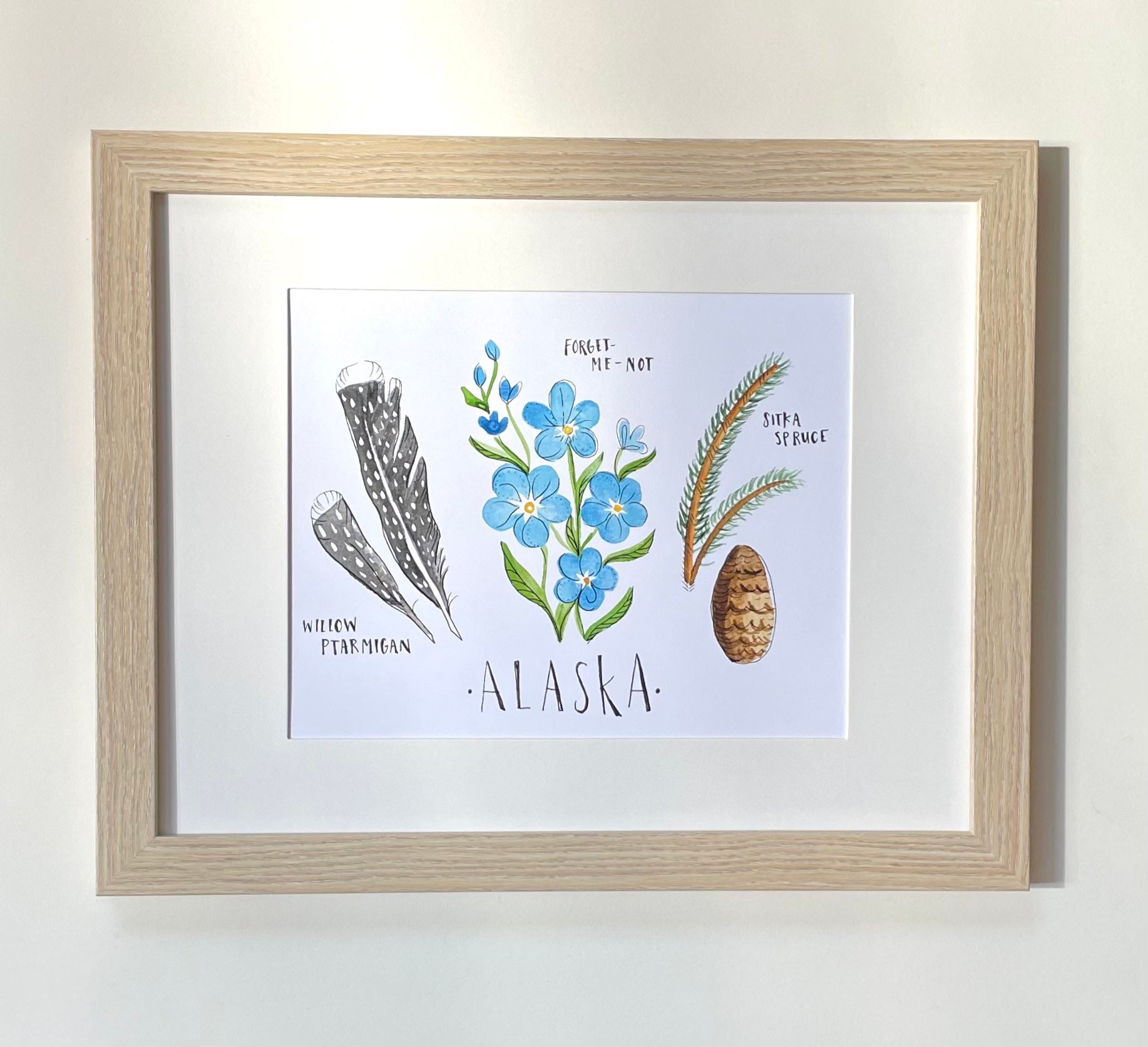 Alaska State Flower State Bird State Tree Alaska State Art Watercolor ...