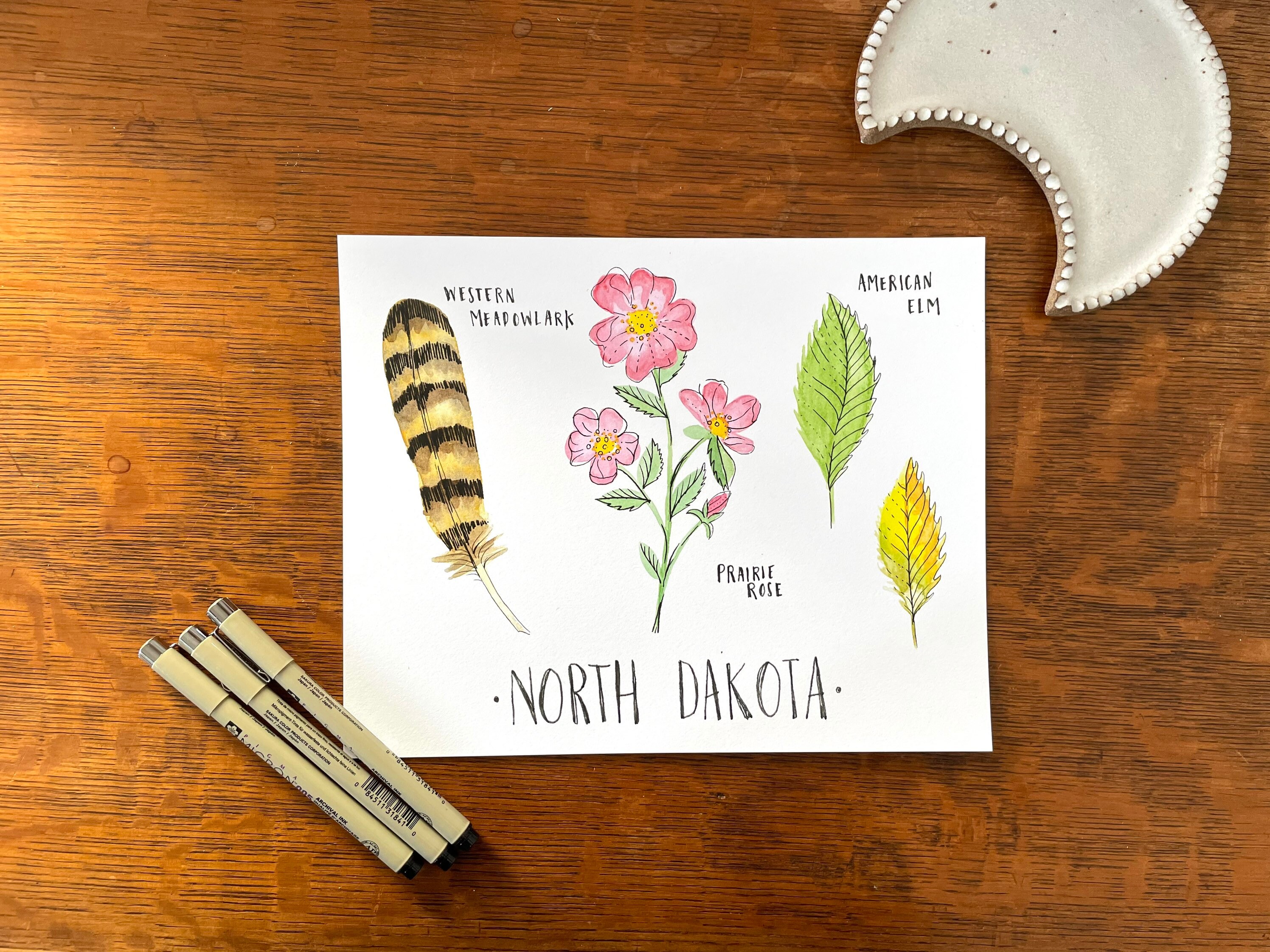 North Dakota State Flower State Tree State Bird Art Print - Etsy