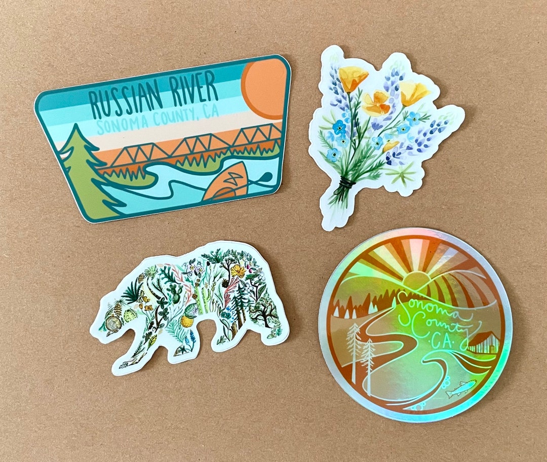 Sonoma County Sticker Pack of 4 California Stickers Wine Country Santa ...