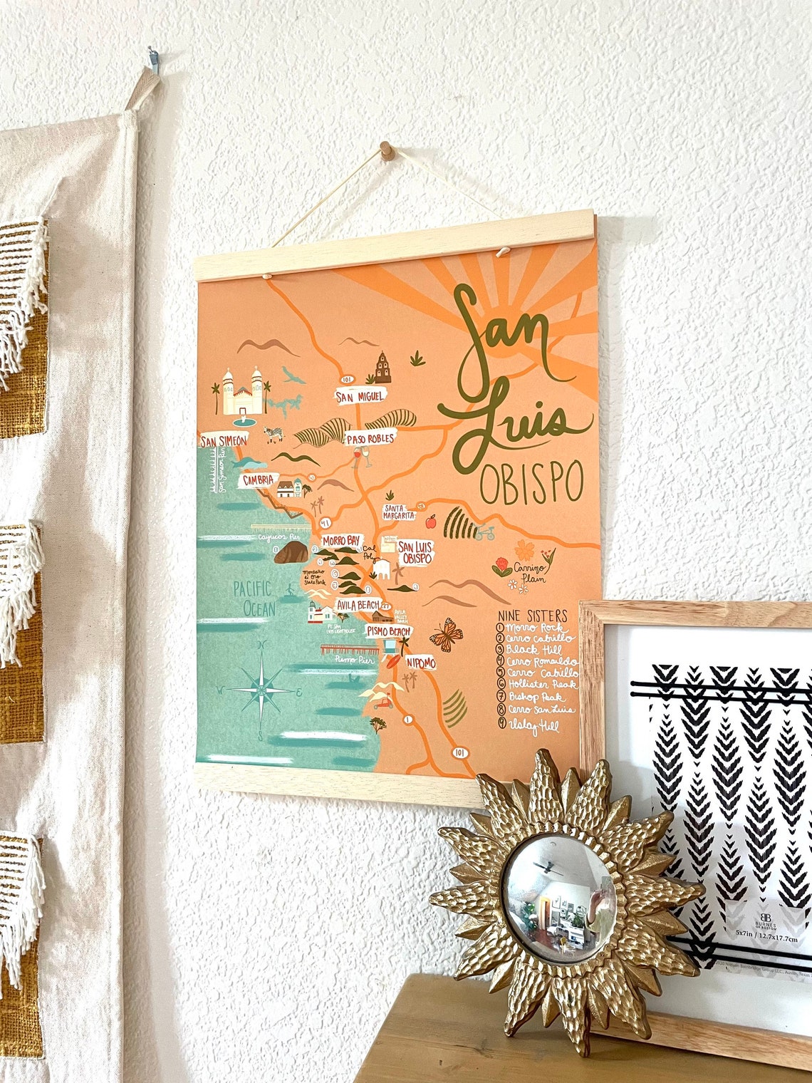 San Luis Obispo Map Illustrated County Map of SLO Morroy Rock | Etsy