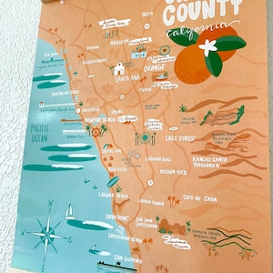 Orange County Map Poster 12x16 Art Illustration Print California CA ...