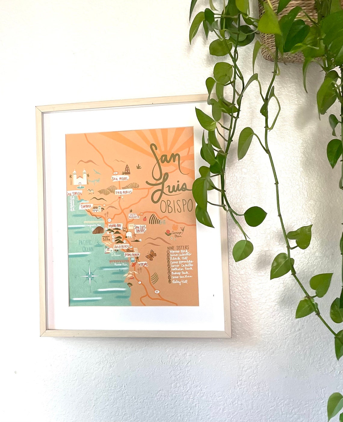 San Luis Obispo Map Illustrated County Map of SLO Morroy Rock | Etsy