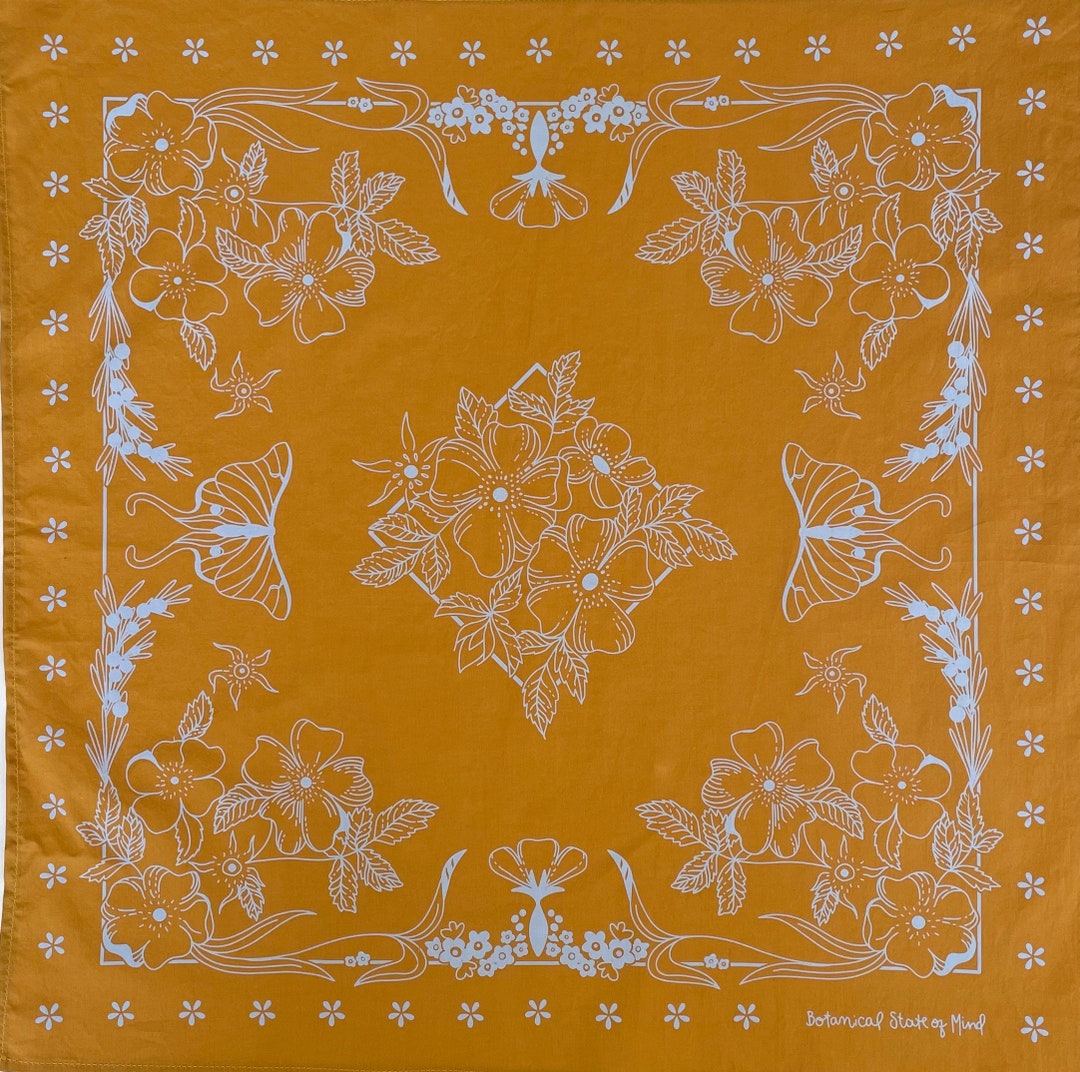 Floral Bandana | 100% Cotton Made in the USA | Screenprinted Silkscreen ...