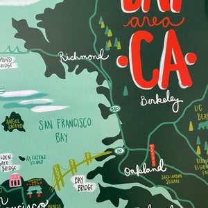 San Francisco Map Art Print Bay Area Illustrated Map California Map SF ...