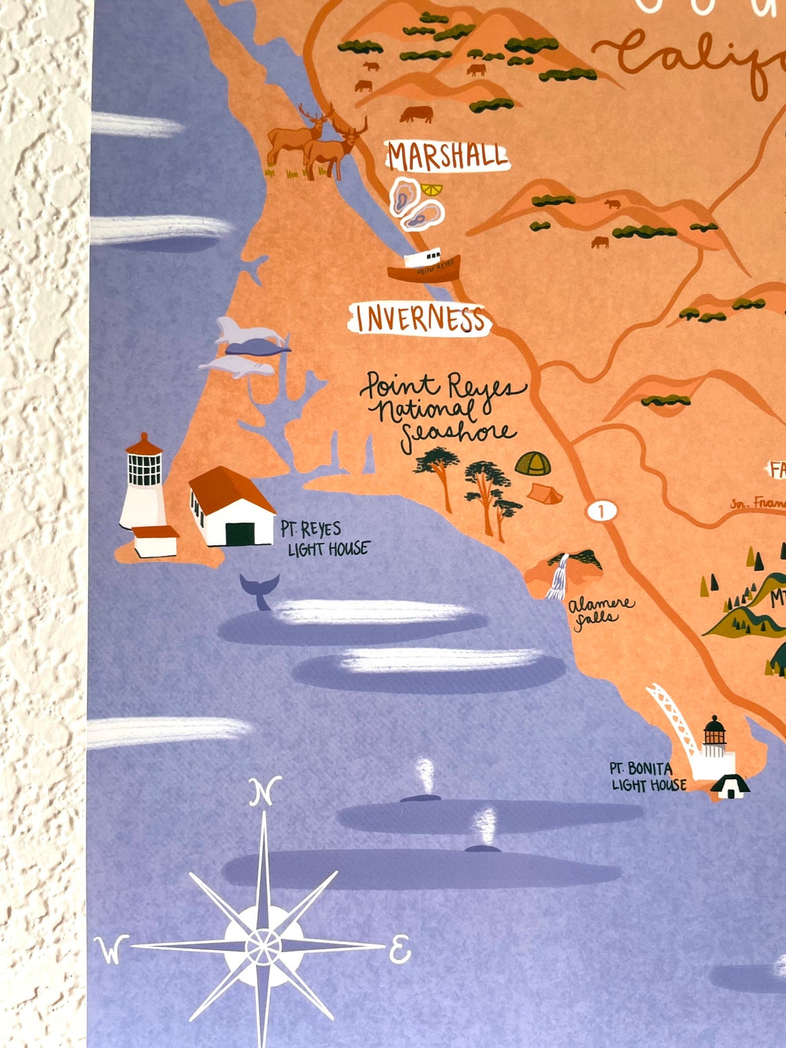 Marin Map San Francisco Bay Area Marin County Illustrated Map - Etsy