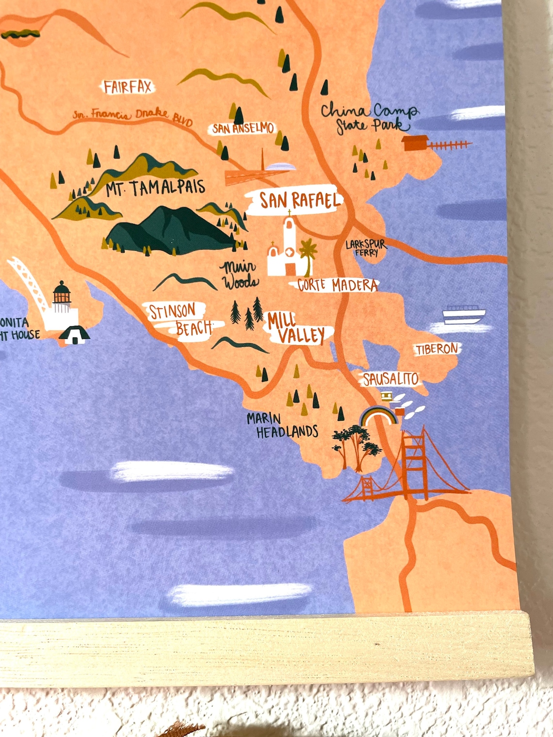 Marin Map San Francisco Bay Area Marin County Illustrated Map ...