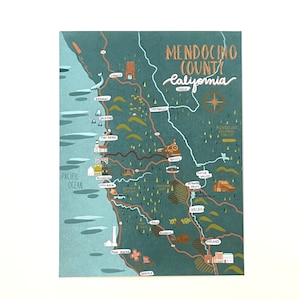 Mendocino County Map Poster - Etsy