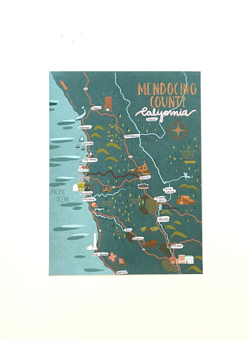 Mendocino County Map Poster - Etsy