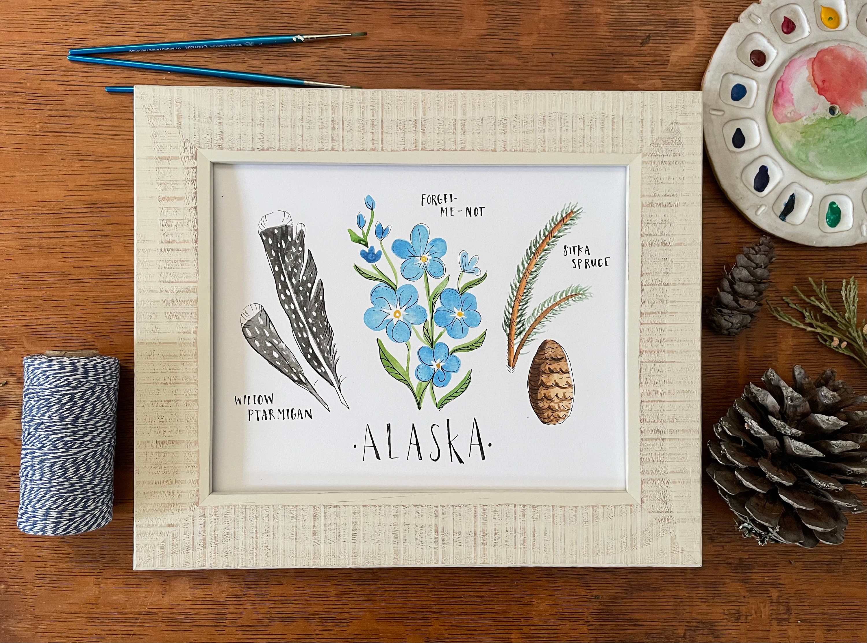 Alaska State Flower State Bird State Tree Alaska State Art - Etsy Australia