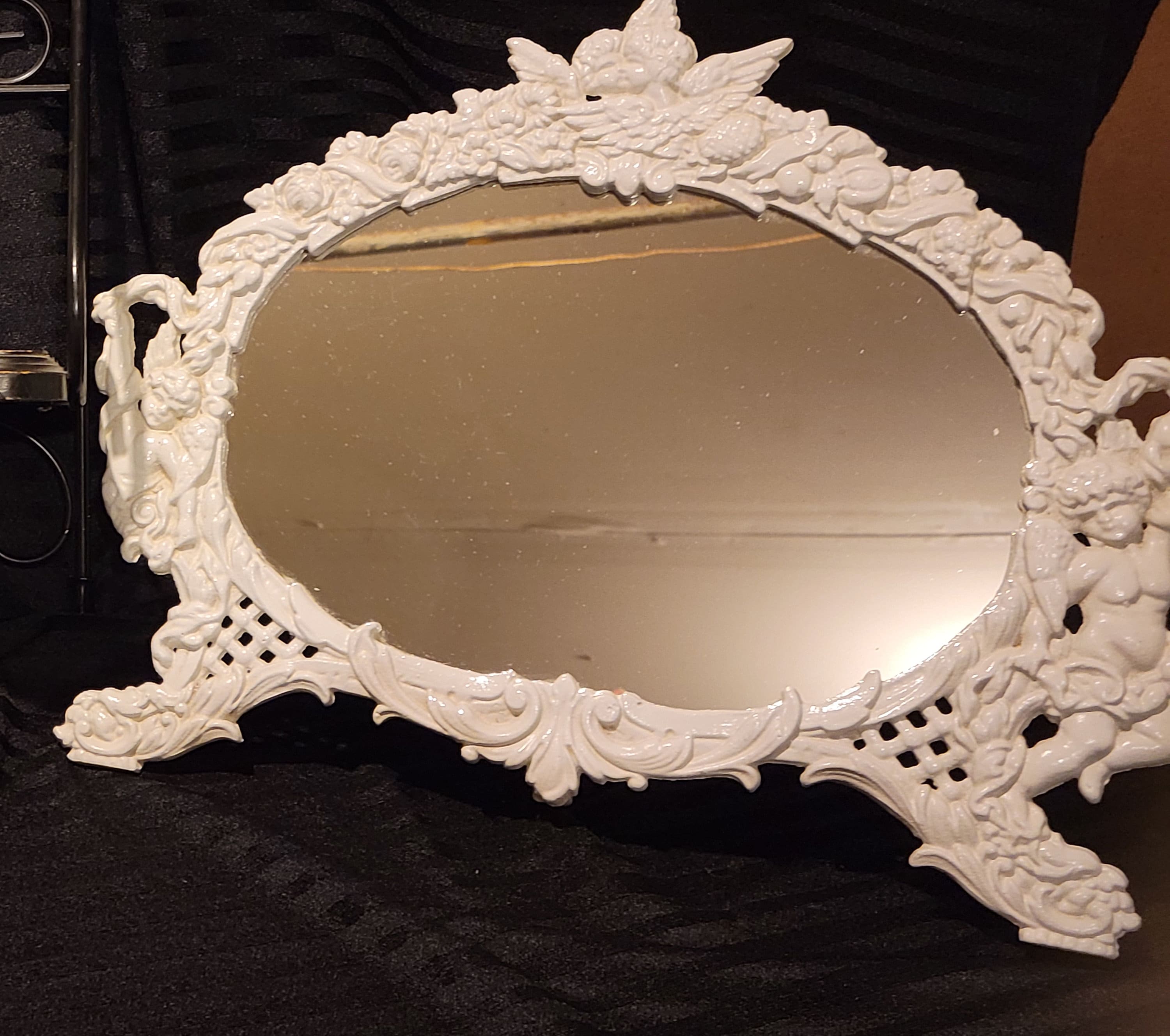 Vintage White Cast Iron Stand up Vanity Mirror - Etsy