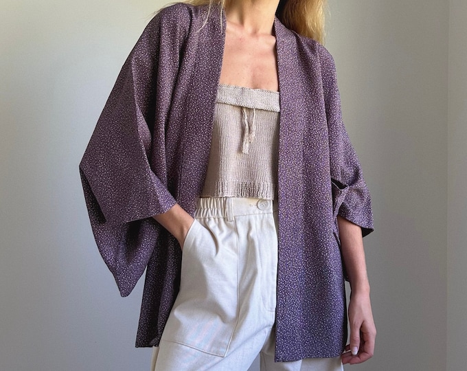 Vintage Silk Kimono Samue Jacket / Robe / Purple Fleck / Womens AU 8-14 ...