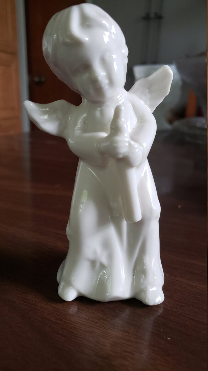 White Figurine Angel Holding a Candlestick - Etsy