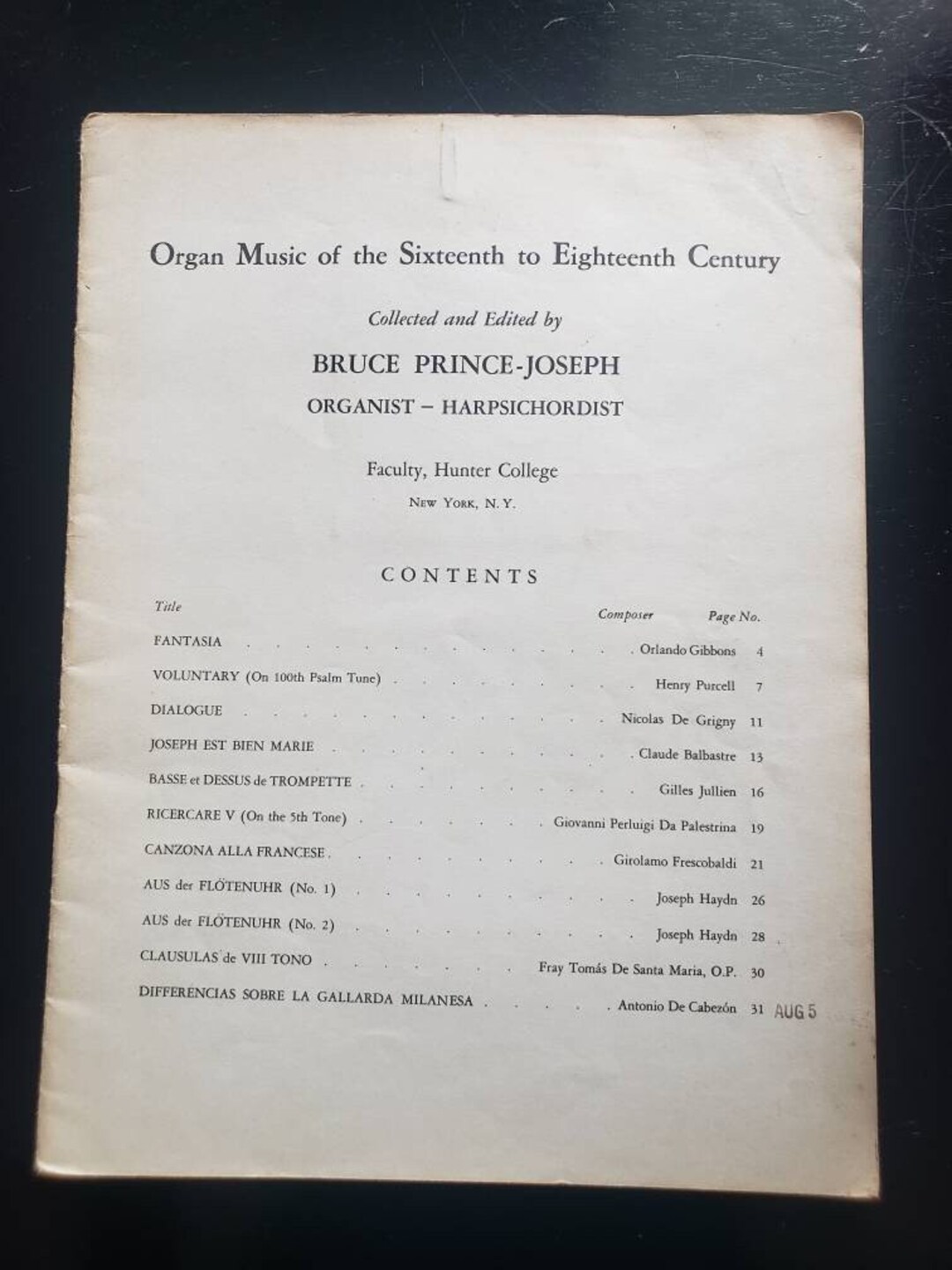 Vintage Music Book - Organ Music of the Sixteenth to Eighteenth Century ...