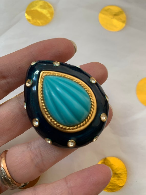 Large Vintage Signed Craft Turquoise/enamel/rhinestone Brooch | Etsy