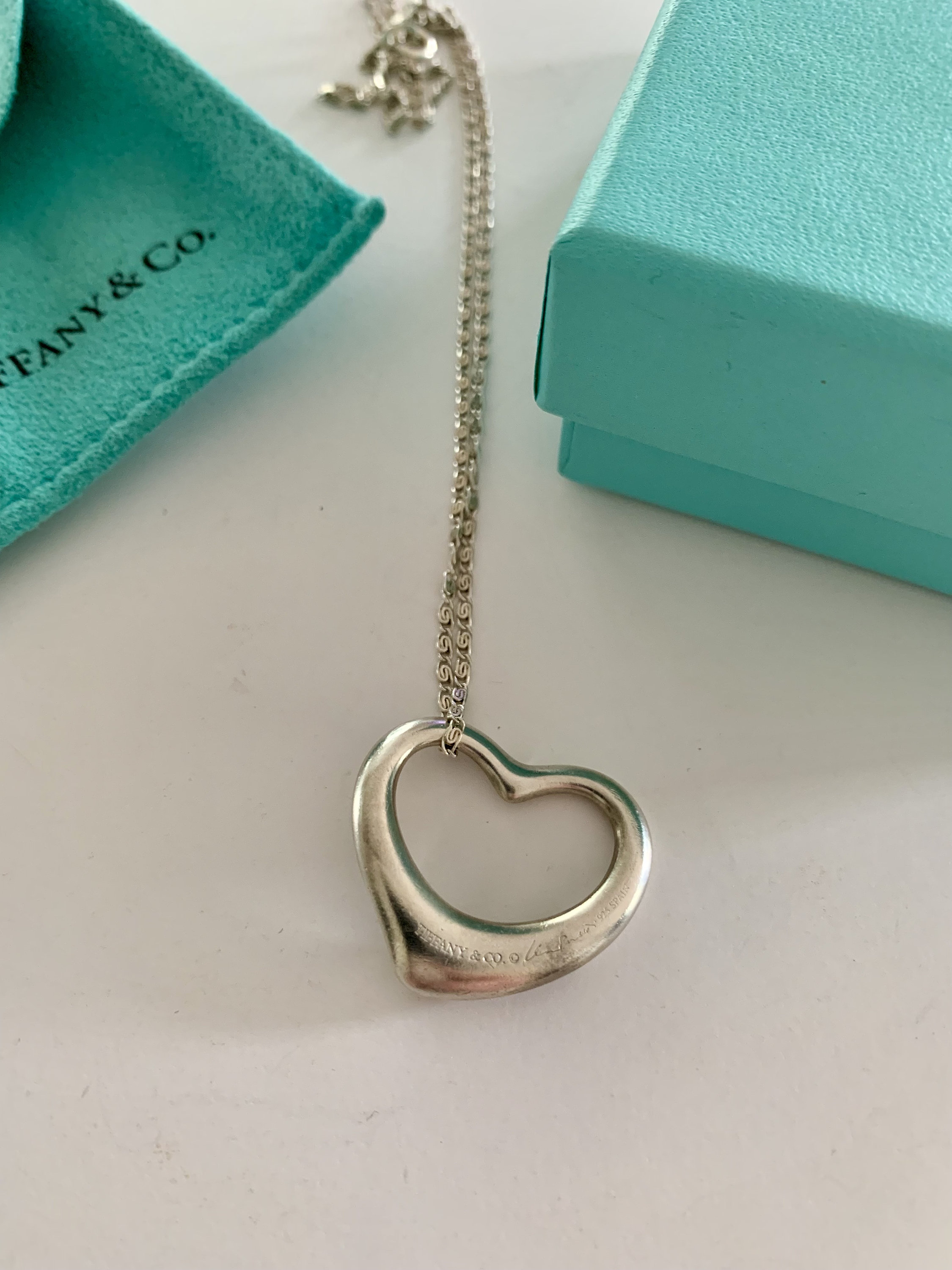 Elsa Peretti for Tiffany&co Open Heart Sterling Silver Pendant With ...