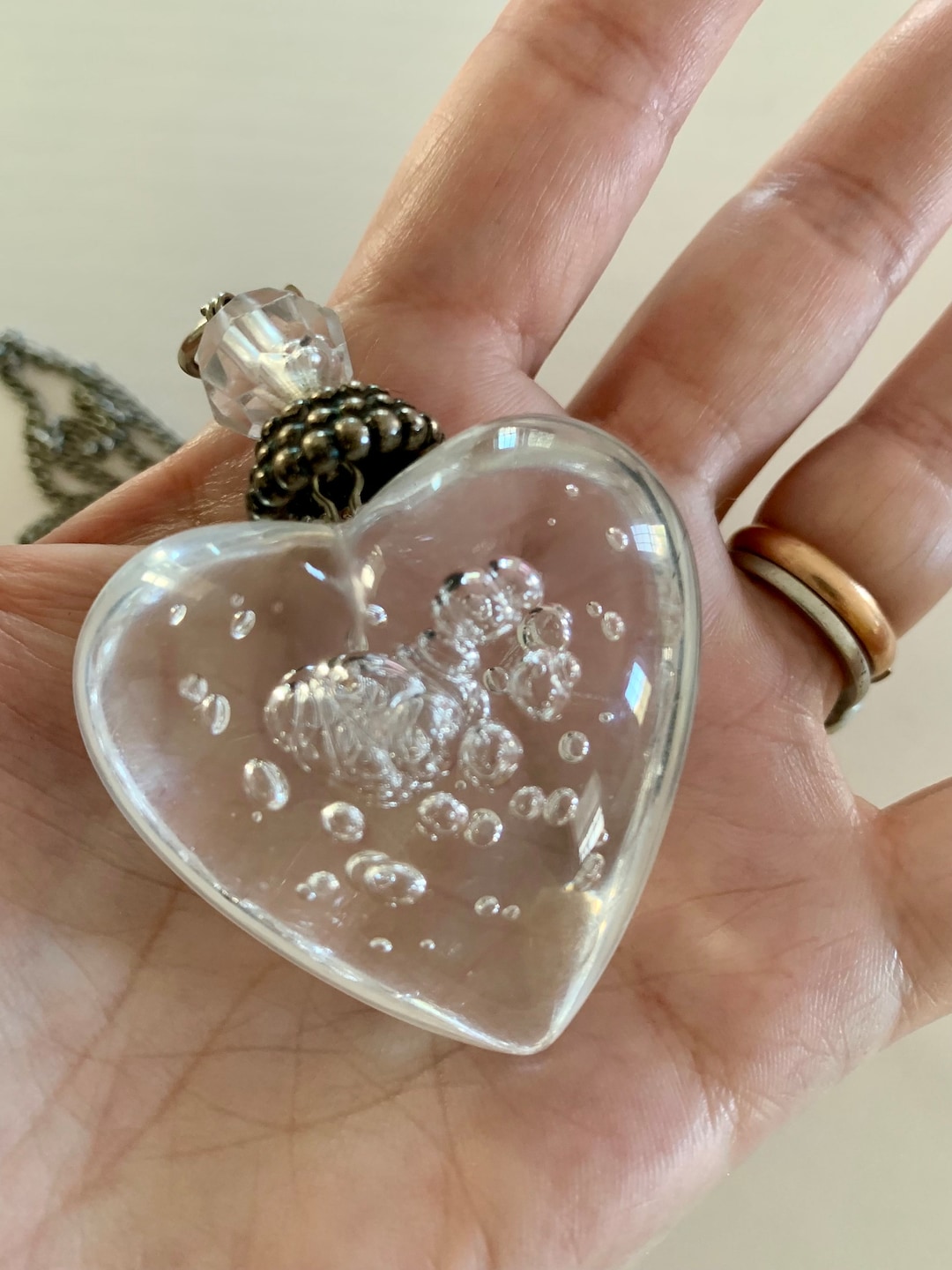 Vintage Modern Lucite Large Heart Pendant Suspended on a Long Silver ...