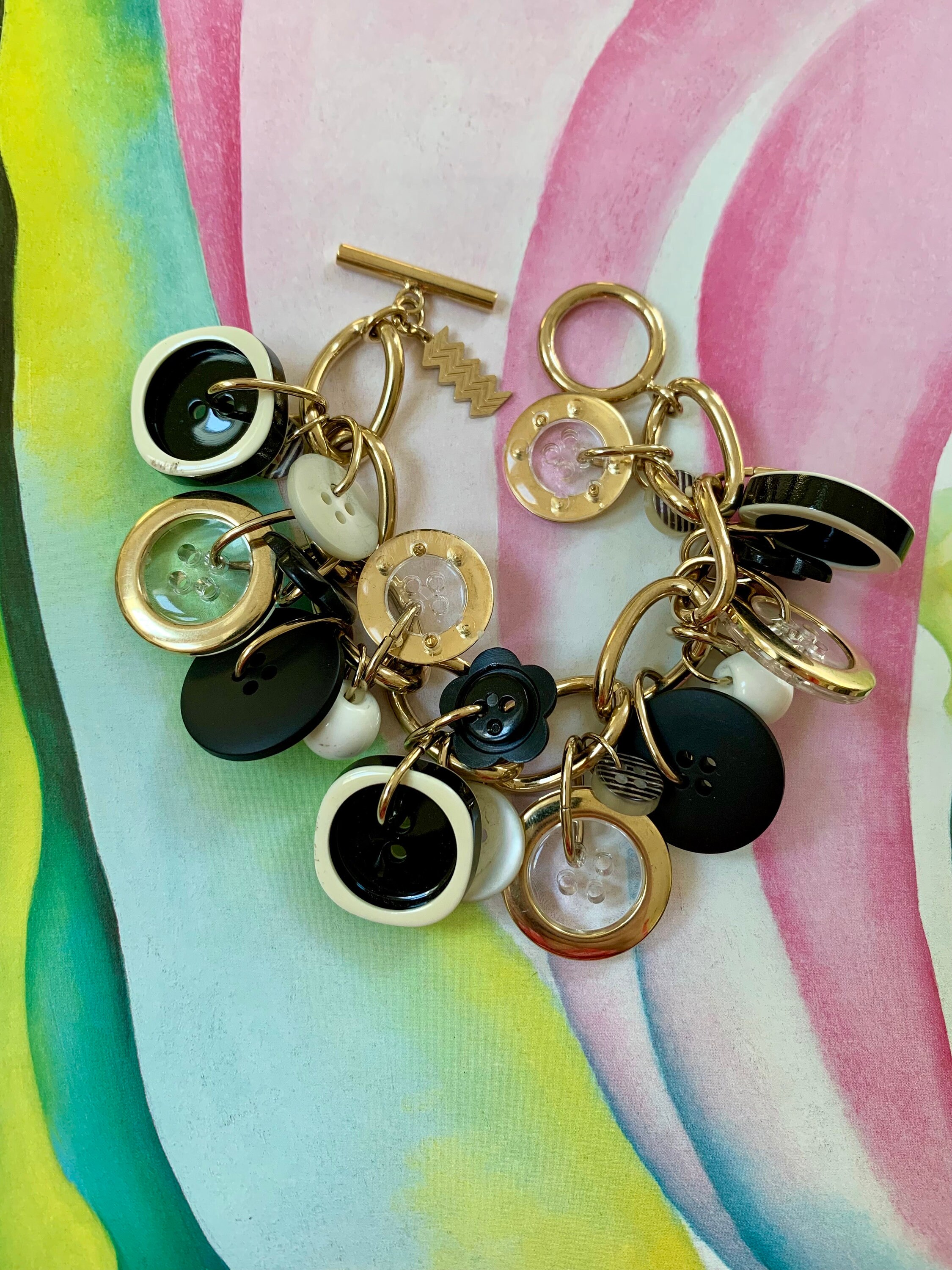 Vintage MISSONI Gold Tone Button Bracelet Featuring Cable Link Chain ...