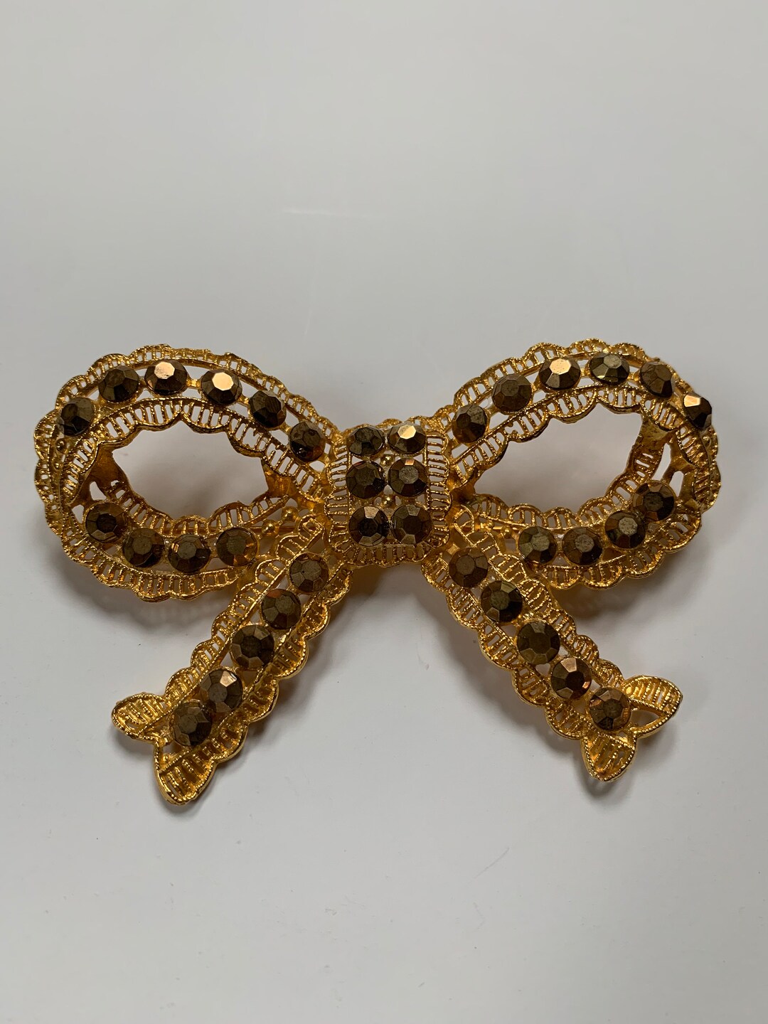 Vintage Extra Large Bow Brooch in Gold Tone Lettuce Work With ...