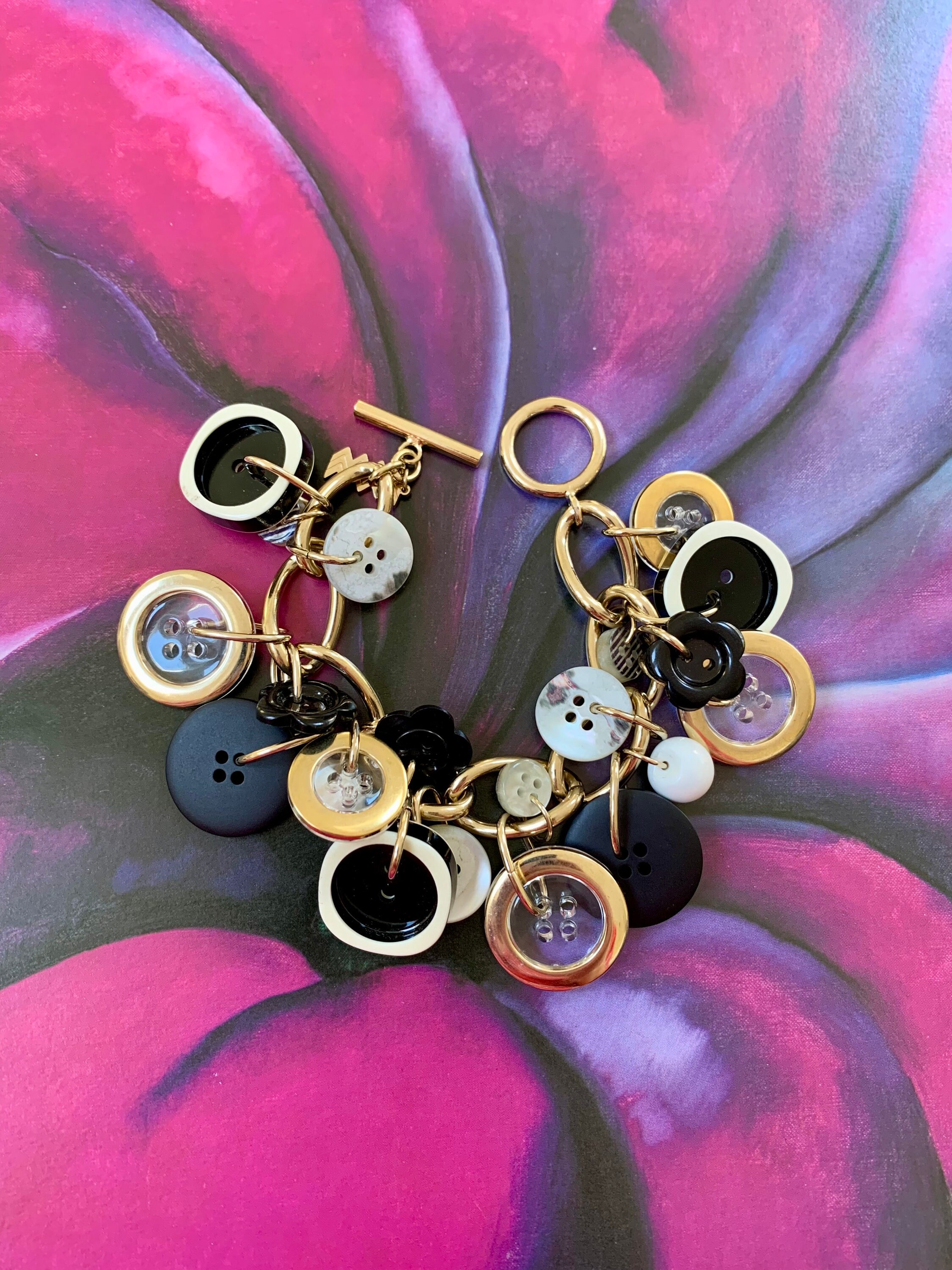 Vintage MISSONI Gold Tone Button Bracelet Featuring Cable Link Chain ...