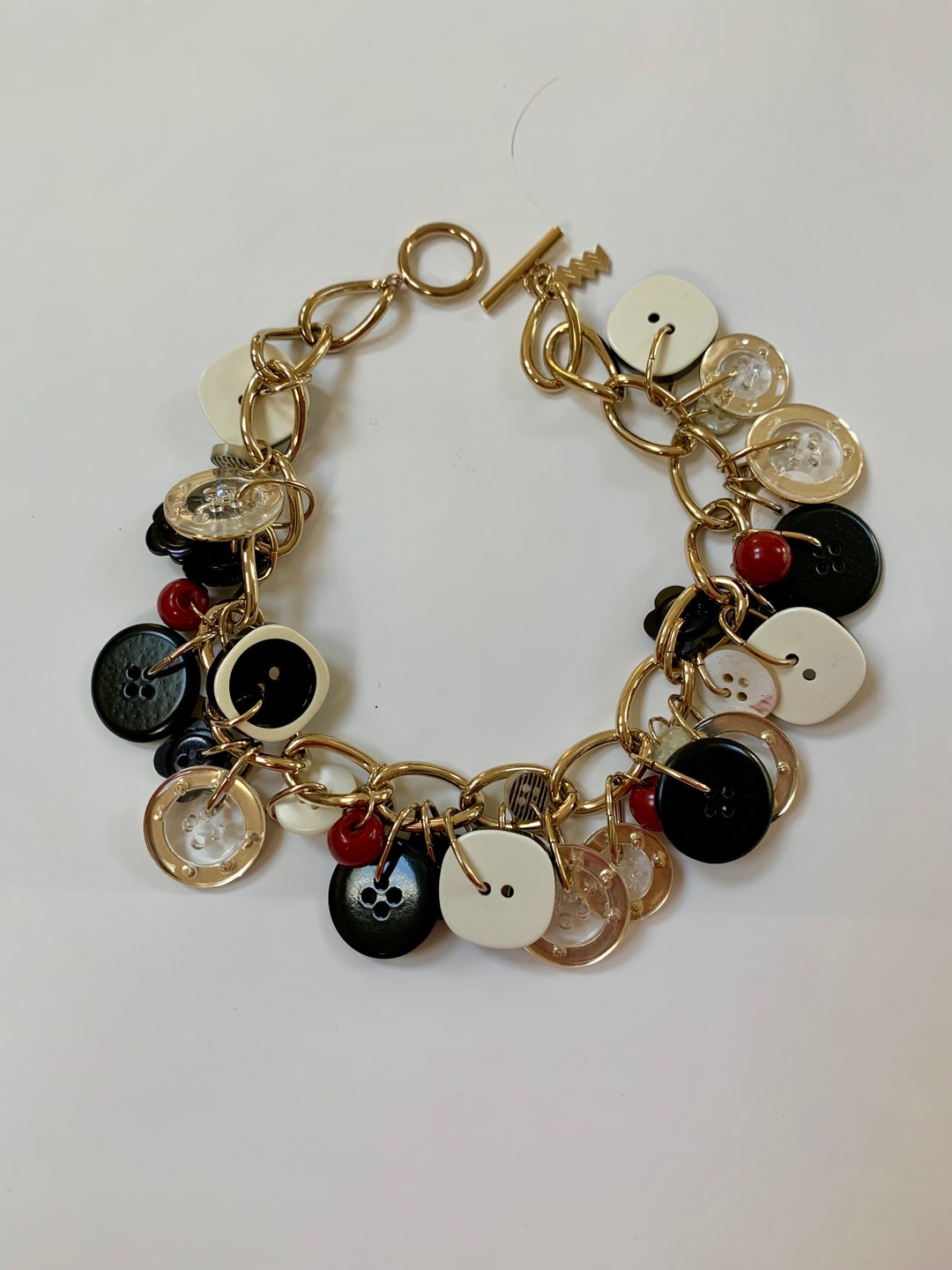Vintage MISSONI Gold Tone Button Necklace Featuring Cable Link Chain ...