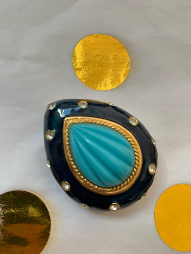 Large Vintage Signed Craft Turquoise/enamel/rhinestone Brooch - Rare ...