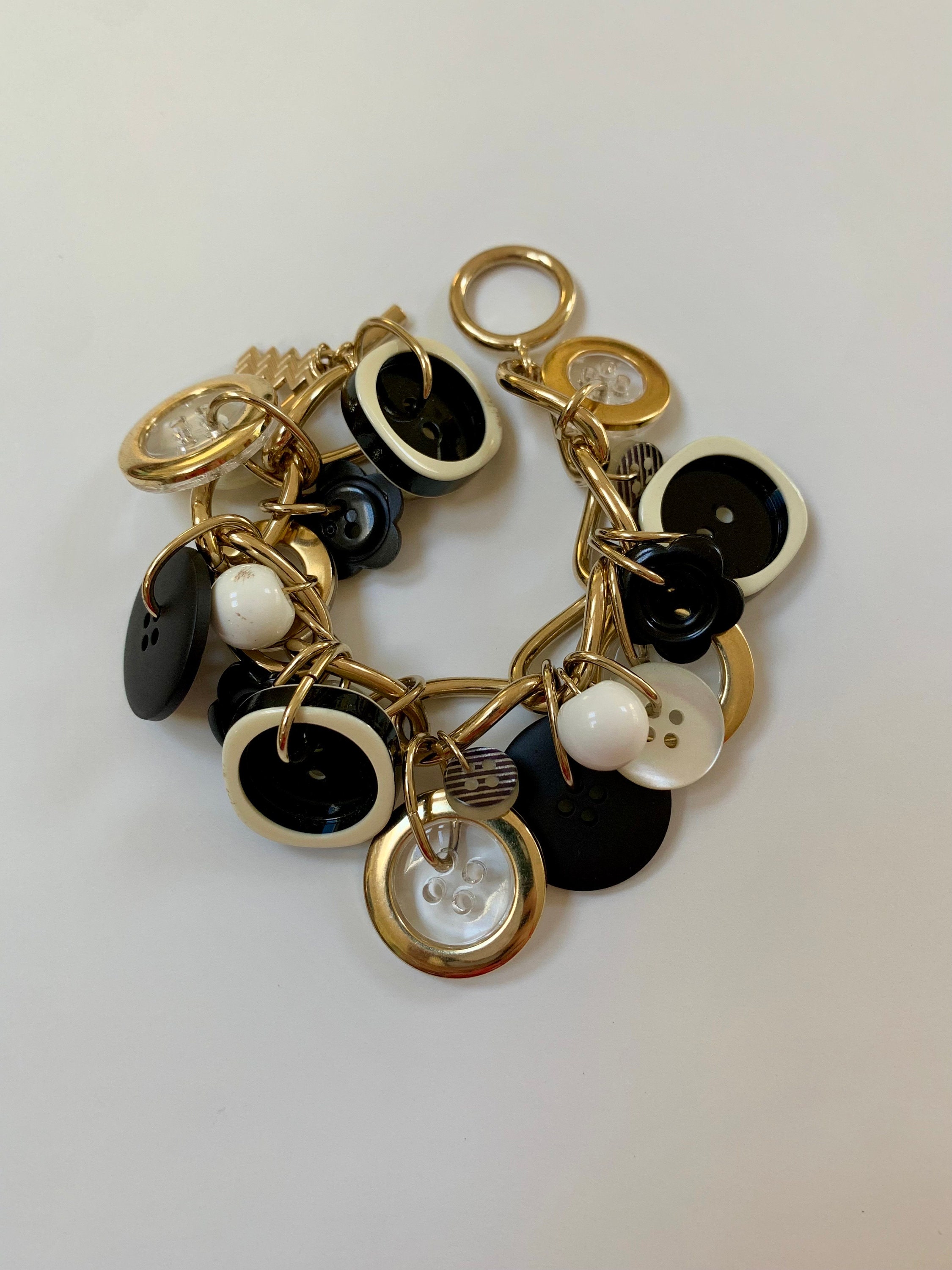 Vintage MISSONI Gold Tone Button Bracelet Featuring Cable Link Chain ...