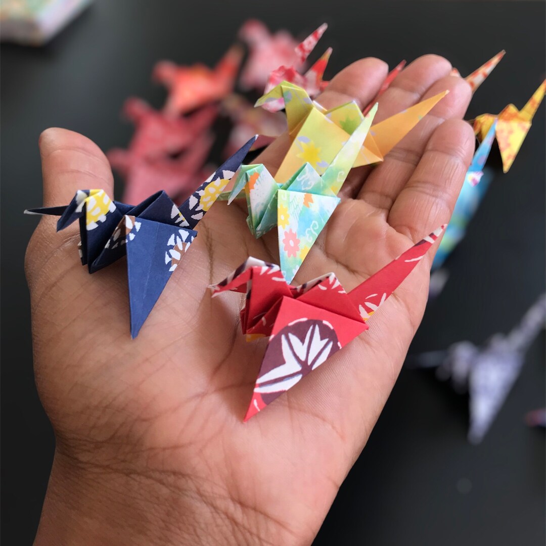 Mix of Twelve (12) TINY Cranes / Traditional Pattern Folded Origami Flying Cranes / Home Decor ...