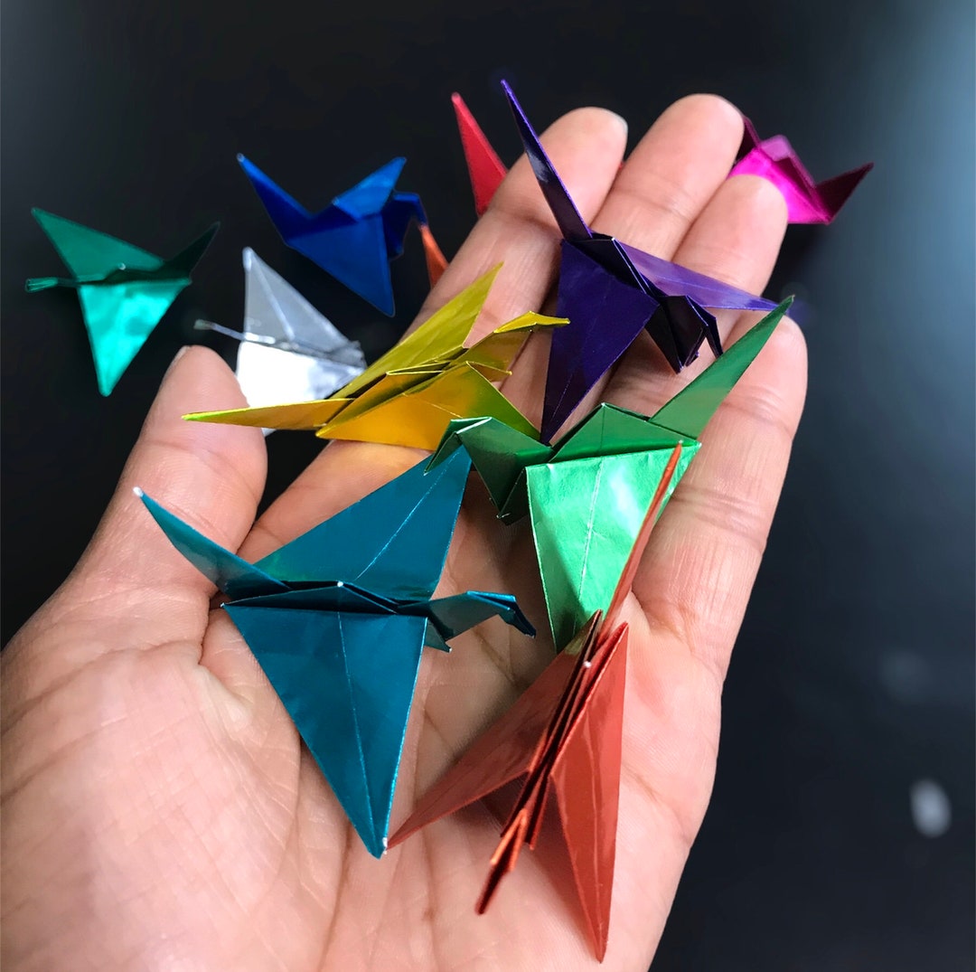 Metallic Origami Cranes: Tiny Foil Paper Birds, Party Favors (set of 12 ...