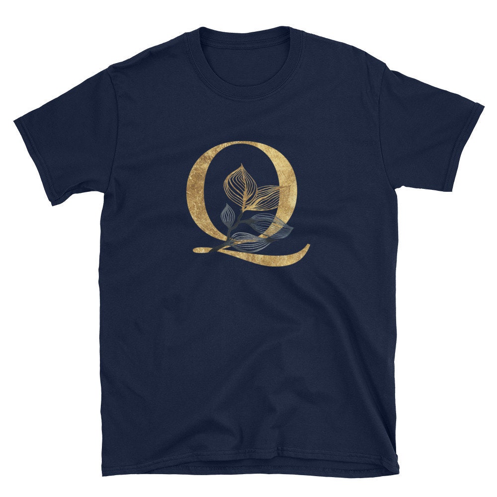 Golden Floral Letter Q T Shirt, Unisex Adult Clothing, Shirt Designs ...