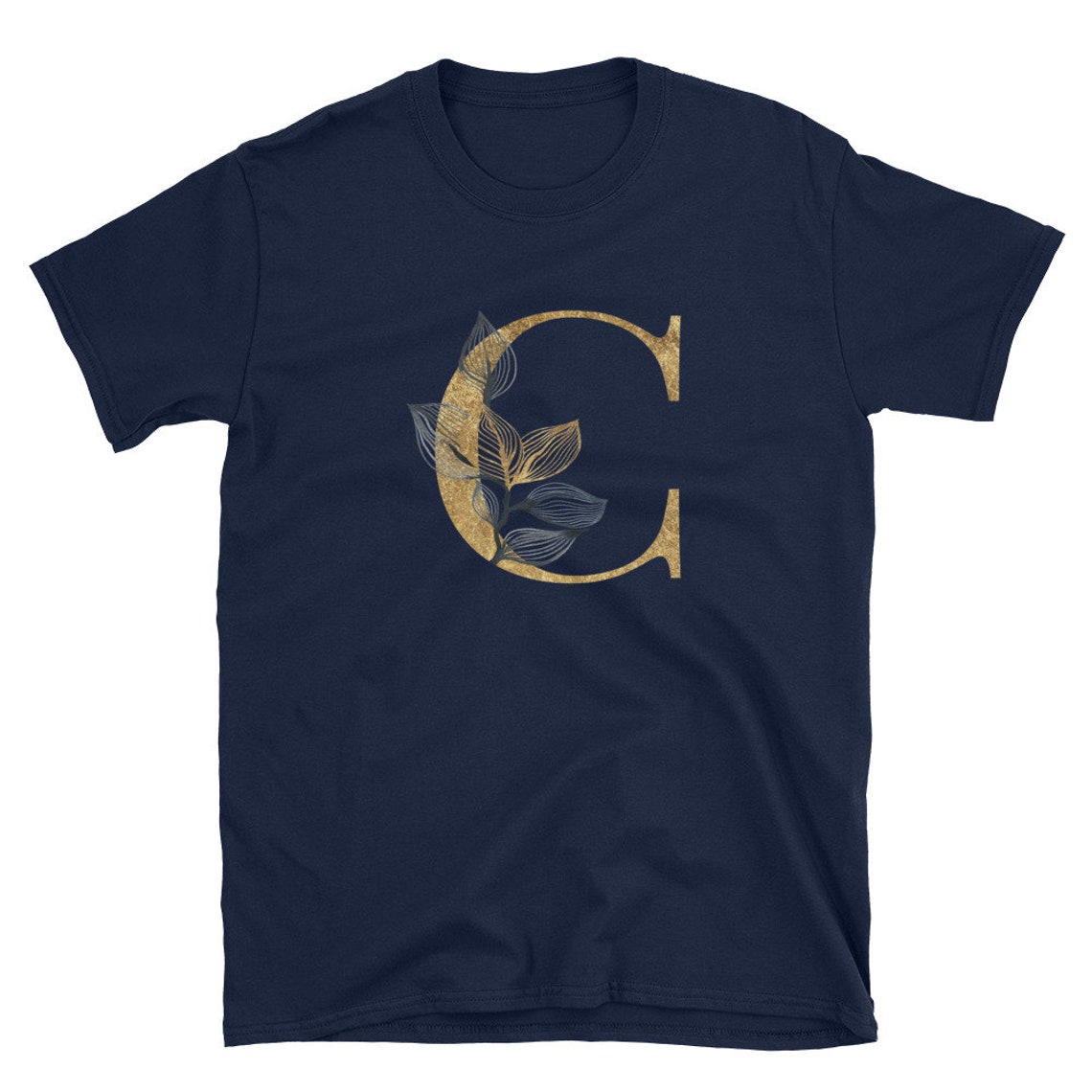 Golden Floral Letter C T Shirt, Unisex Adult Clothing, Shirt Designs ...