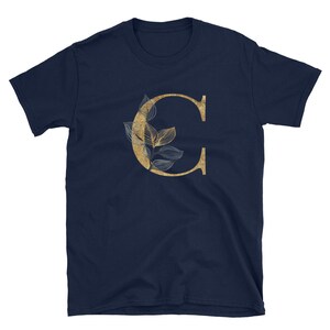 Golden Floral Letter C T Shirt, Unisex Adult Clothing, Shirt Designs ...