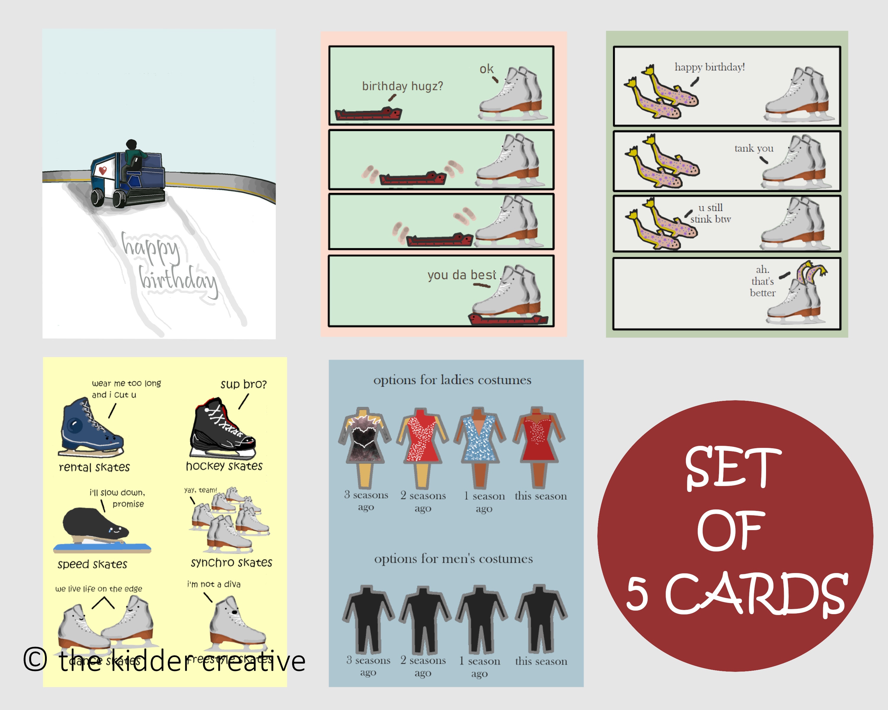 Set of 5 Assorted Skating Cards, 5 Pack Figure Skating Greeting Cards ...