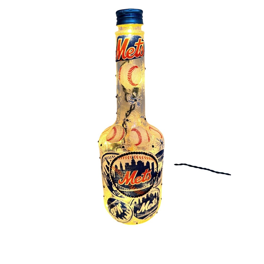 New York Mets Designer Glass Bottle W/ Lights *unique Gift Idea - Etsy