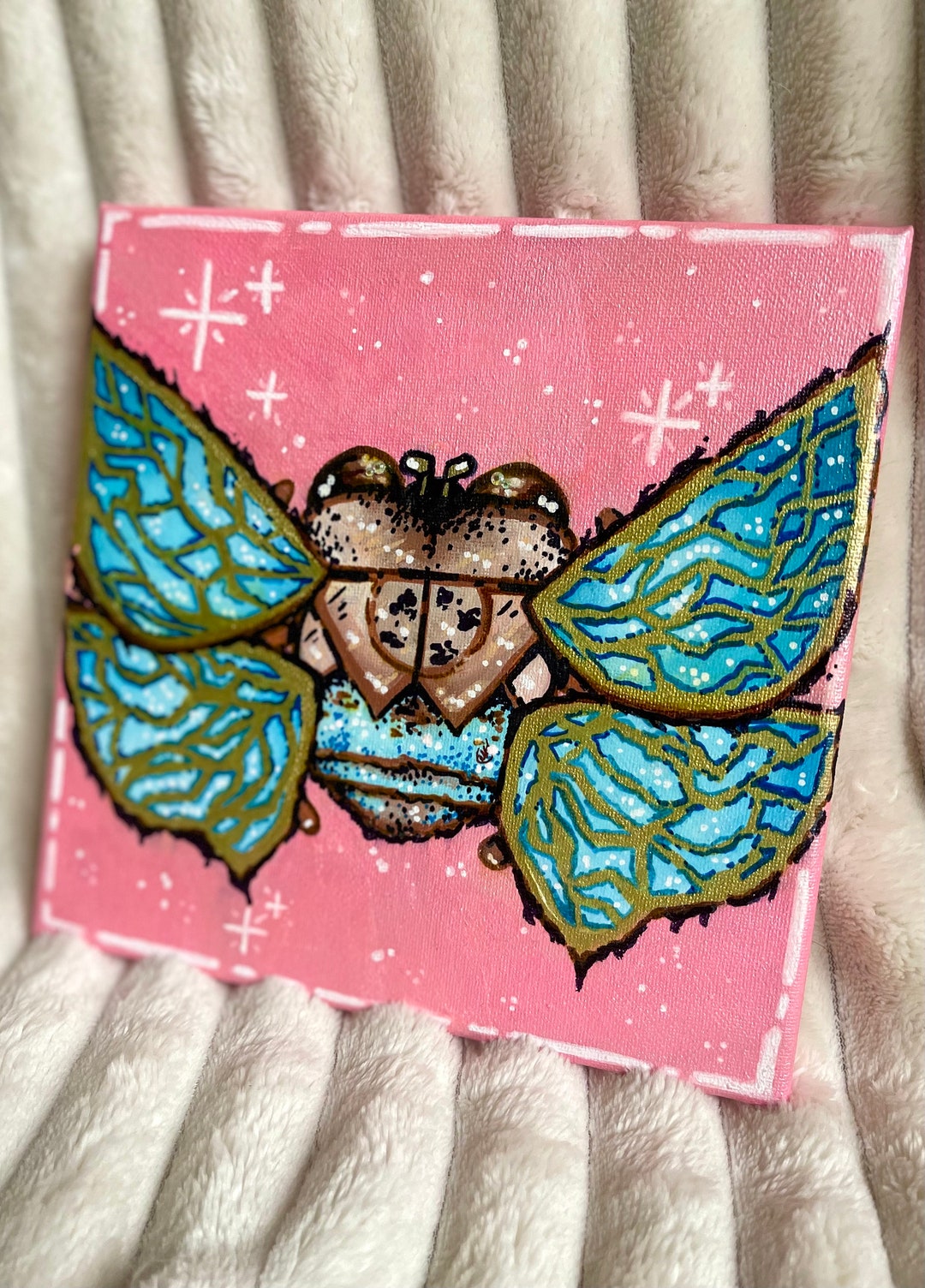 Cleo the Cicada, White Ghost Cicada Inspired Acrylic Painting // Bugs ...