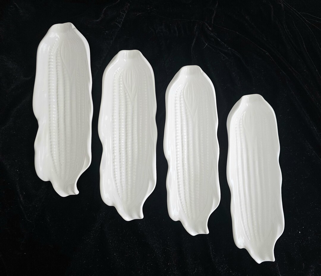 Set of 4 Vintage Corn on the Cob Ceramic Holders Mid Century White ...