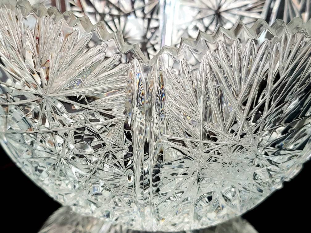 Vintage Russian Czech Cut Glass Pedestal Bowl Large Authentic - Etsy