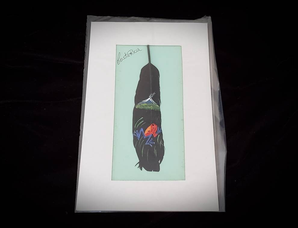 Hand Painted Feather Art From Costa Rica Vintage Painted Volcano Dart ...