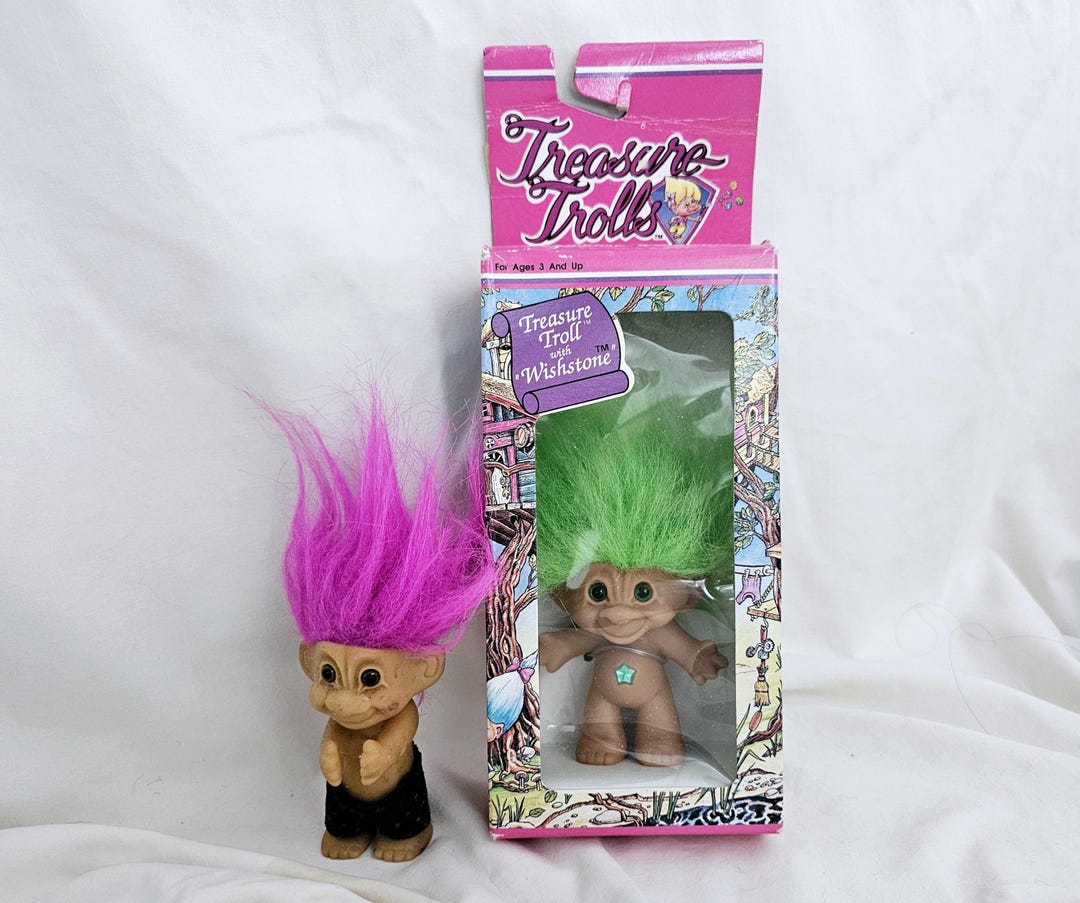 Vintage TROLLS Treasure Trolls and Russ Troll Green Star Wishstone With ...