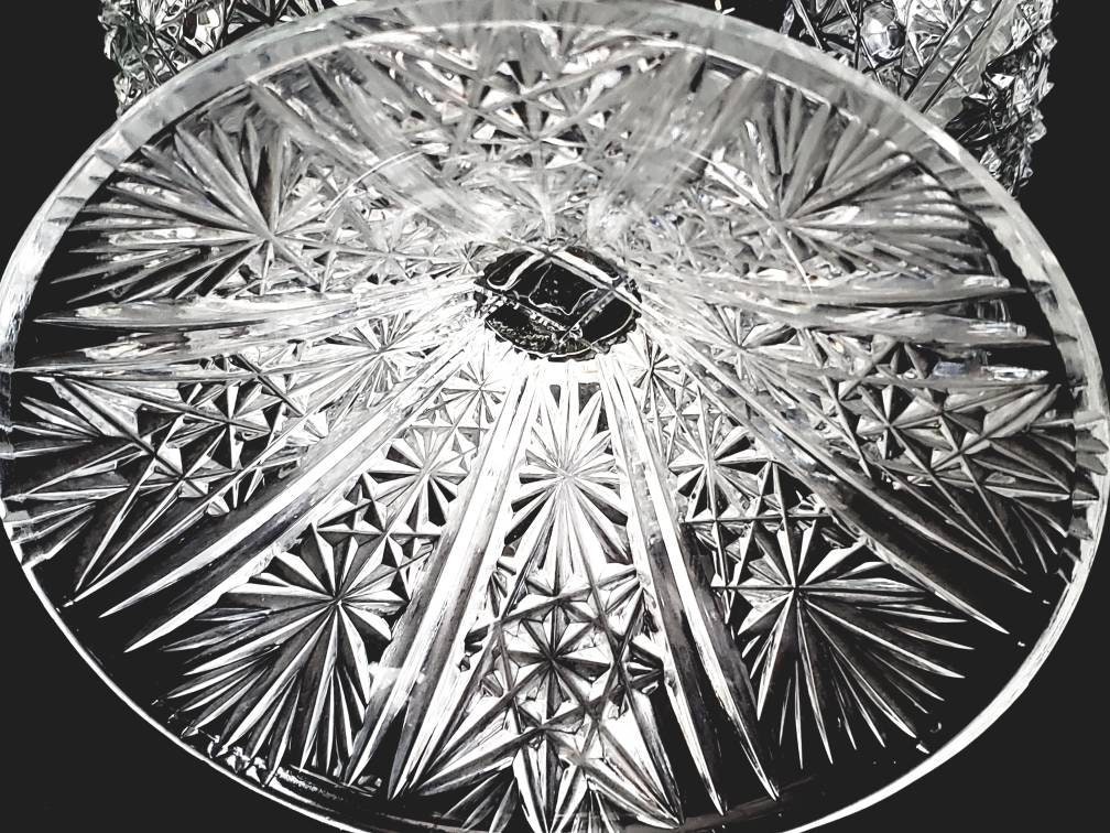 Vintage Russian Czech Cut Glass Pedestal Bowl Large Antique | Etsy