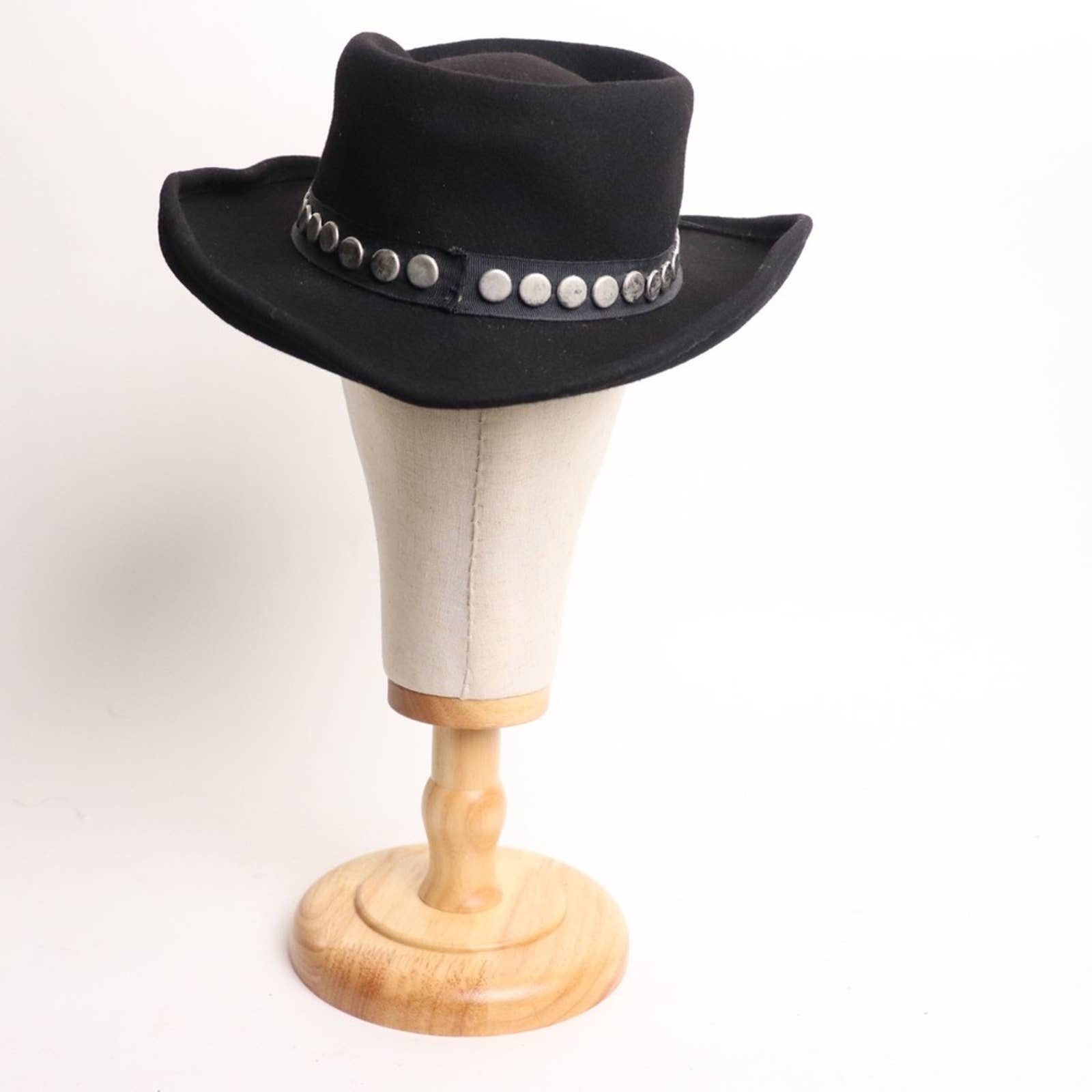 Vintage USA Made Black Wool Western Hat With Silver Rivets Woolmark ...