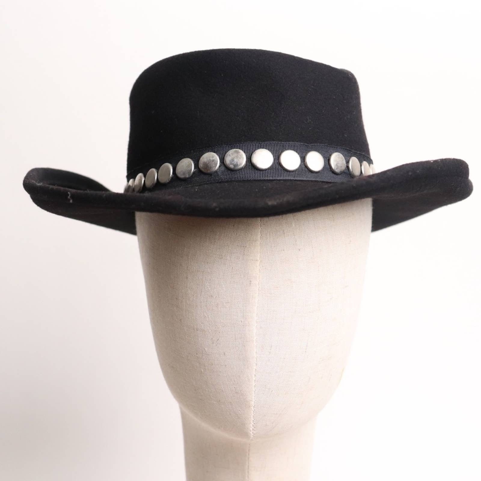 Vintage USA Made Black Wool Western Hat With Silver Rivets Woolmark ...