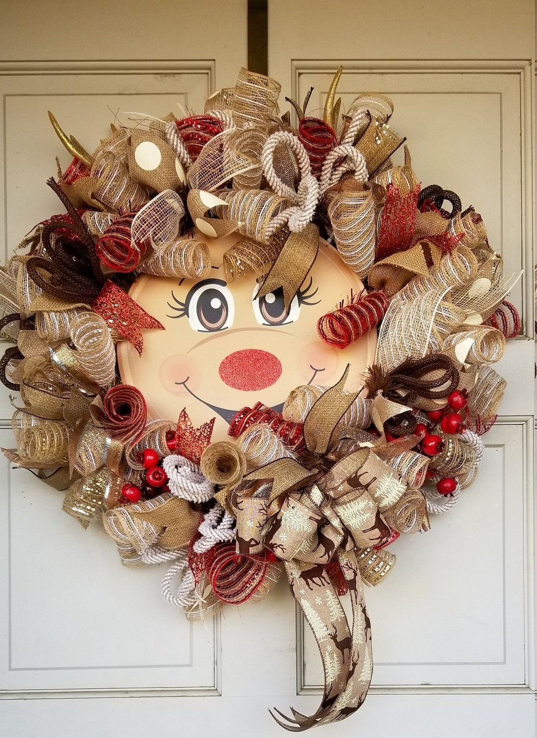 Reindeer Wreath Reindeer Deco Mesh Wreath Christmas Reindeer - Etsy
