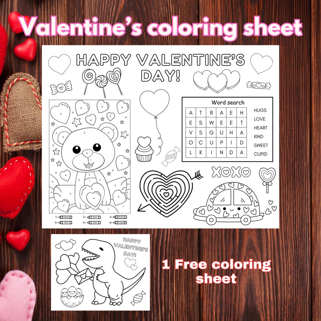 Valentines Day Coloring, Kids Coloring Sheet, Valentines Coloring ...