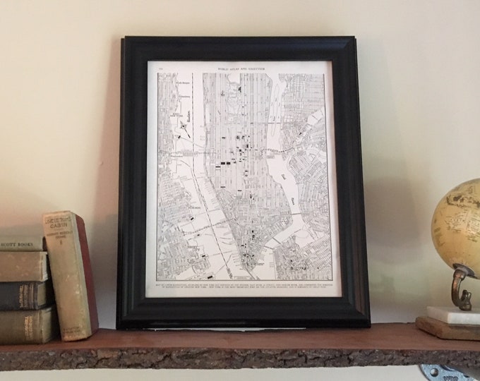 Vintage Manhattan Map // 1943 Original Framed Map of Manhattan ...