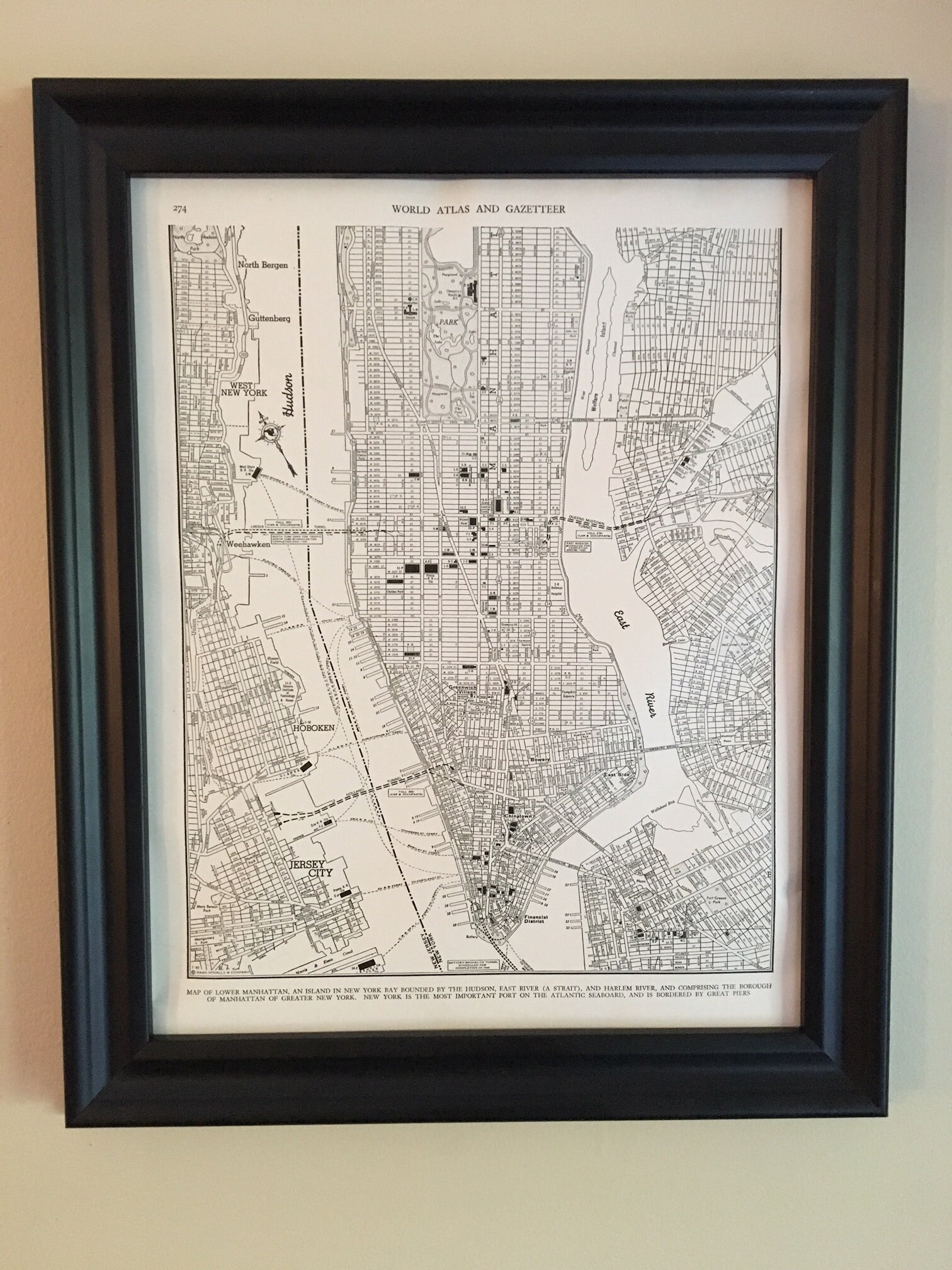 Vintage Manhattan Map // 1943 Original Framed Map of Manhattan ...