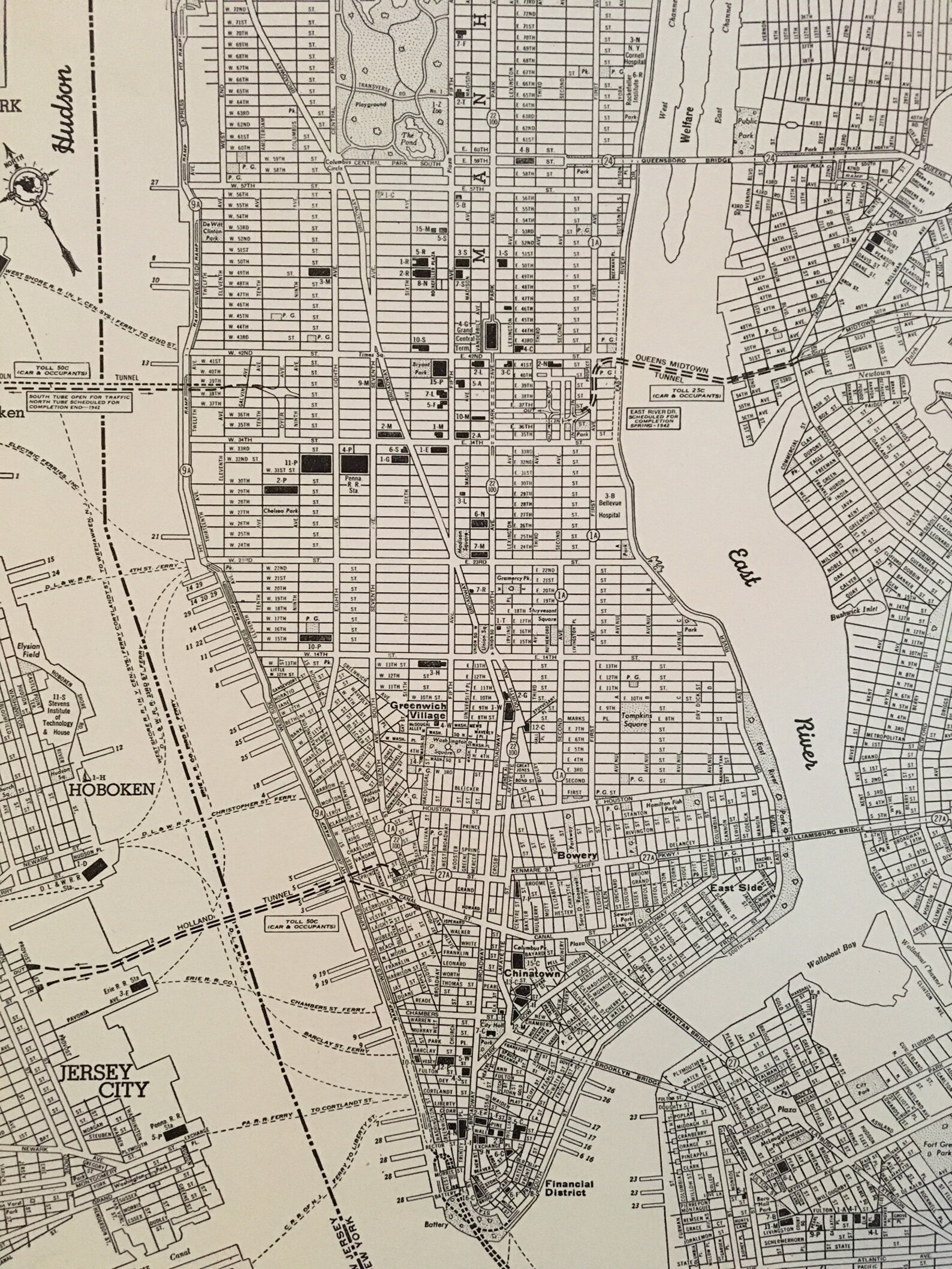 Vintage Manhattan Map // 1943 Original Framed Map of Manhattan ...