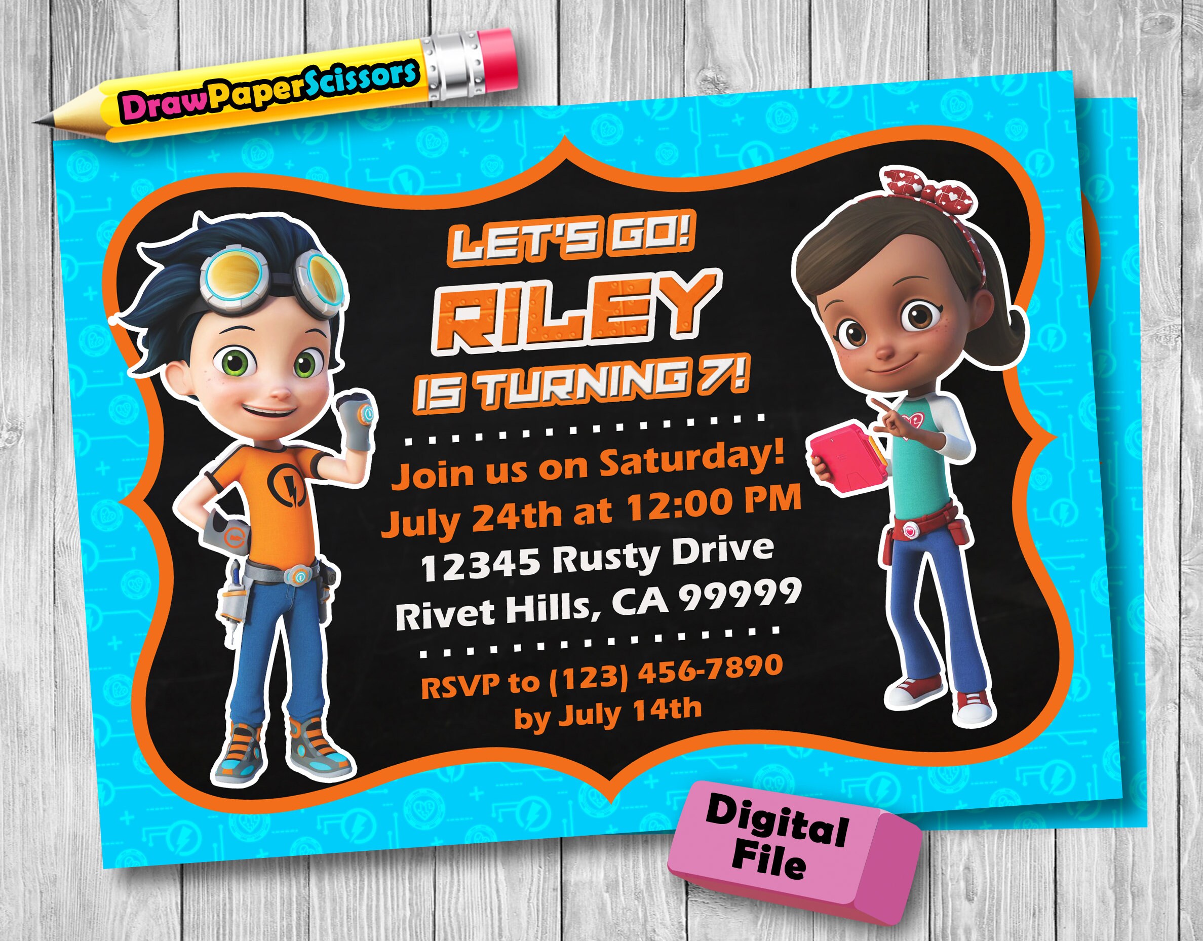 Rusty Rivets Birthday Invitation digital Download Rusty - Etsy Australia
