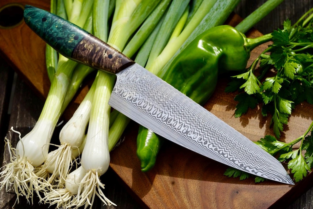 K-tip Chef Knife in Stainless Damasteel, Two Piece Buckeye Burl and ...