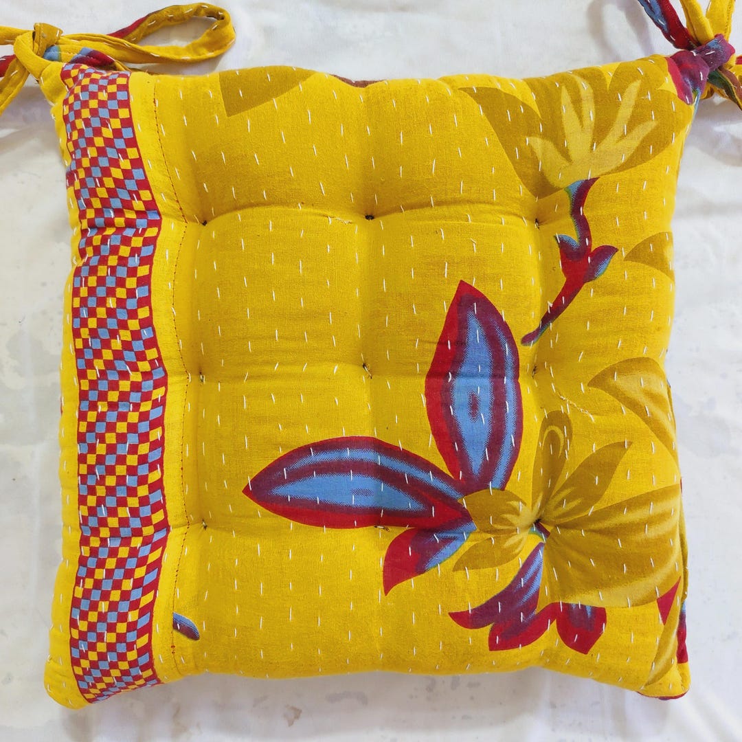 Yellow Chair Pads,kantha Chair Cushion,kantha Quilted Pads,handmade ...