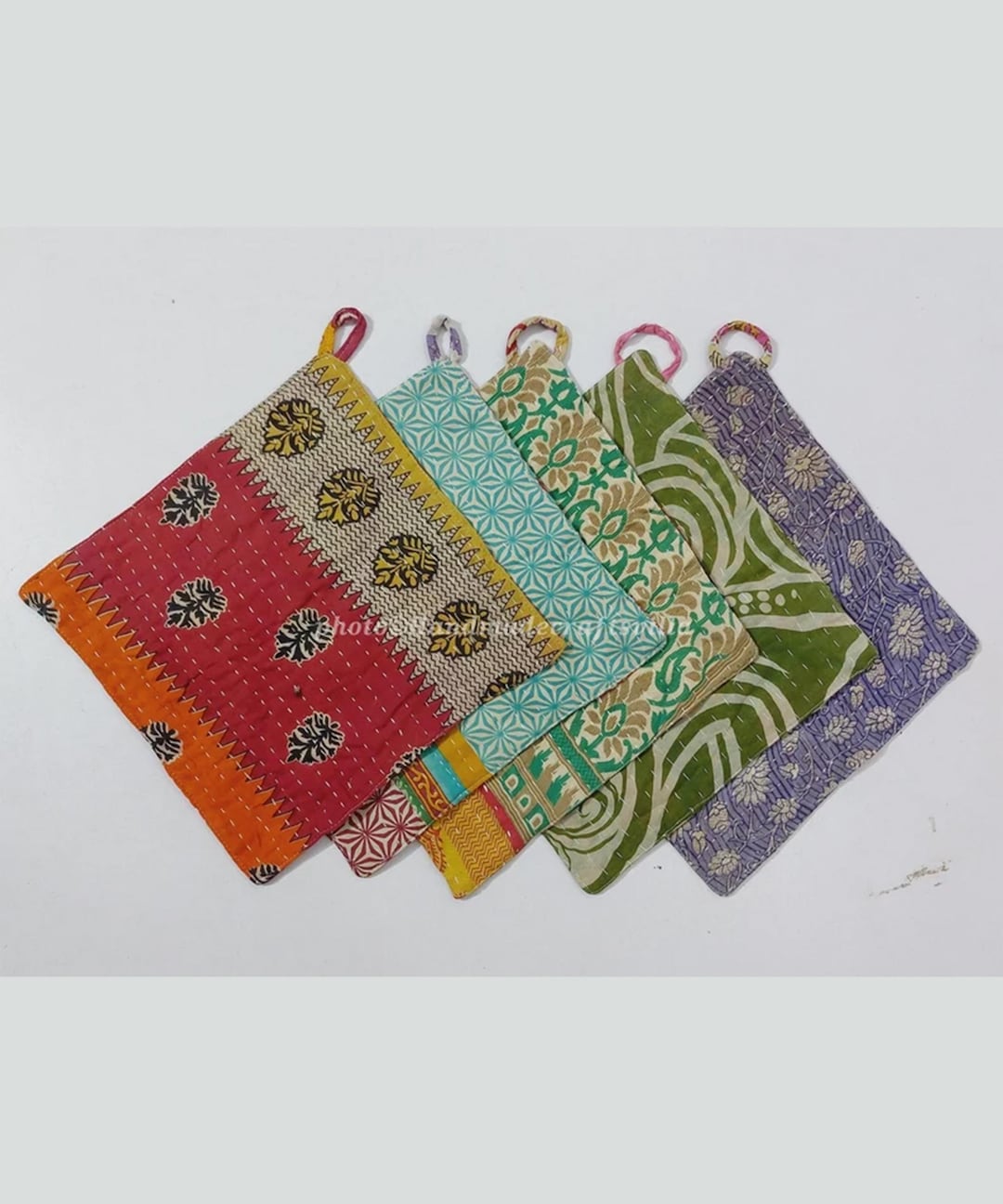 Vintage Kantha Quilted Pot Holder Set 4 Pcs : Handmade Cotton, Ethnic ...